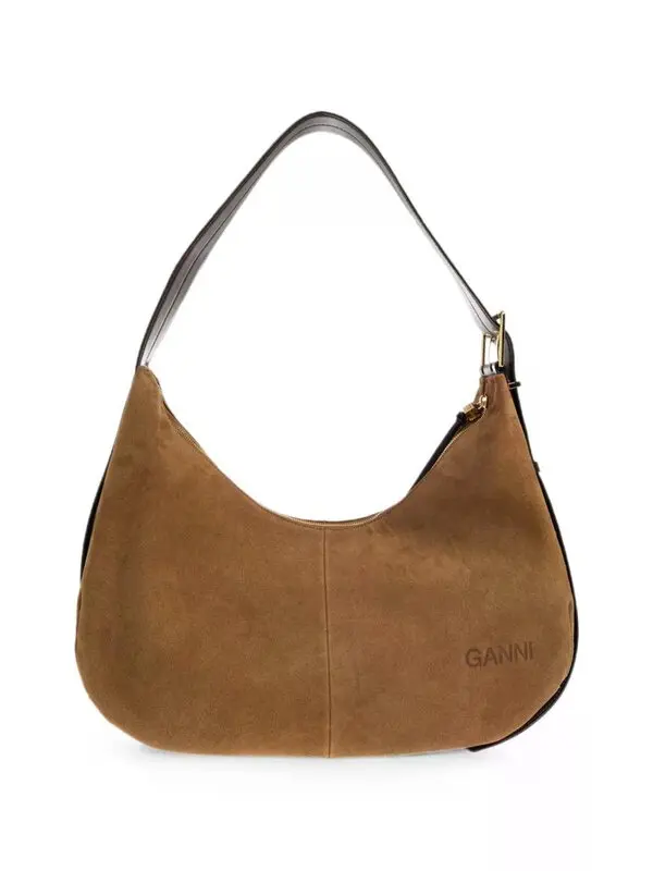 GANNI Logo-plaque Suede Shoulder Bag