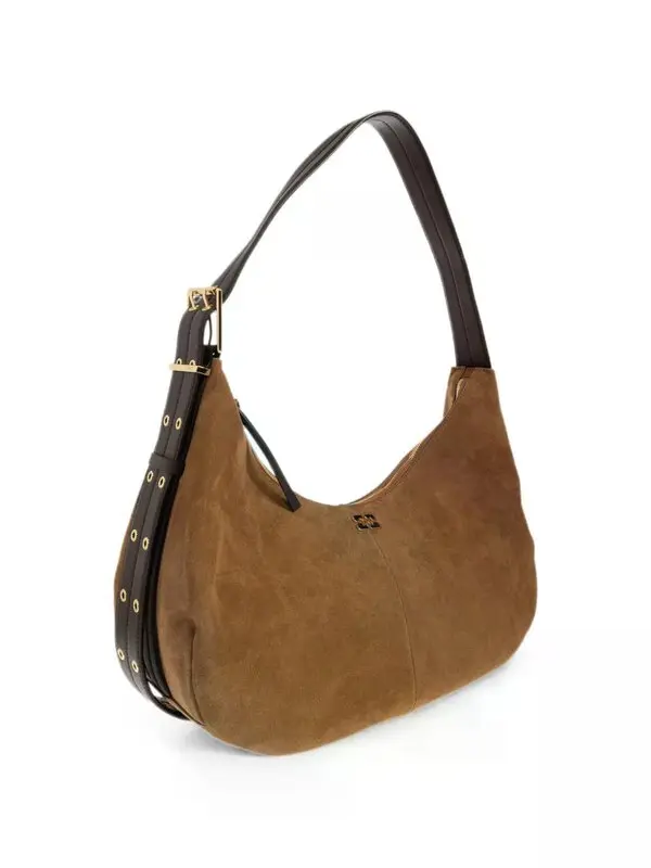 GANNI Logo-plaque Suede Shoulder Bag