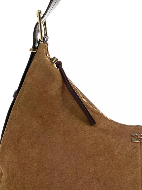 GANNI Logo-plaque Suede Shoulder Bag