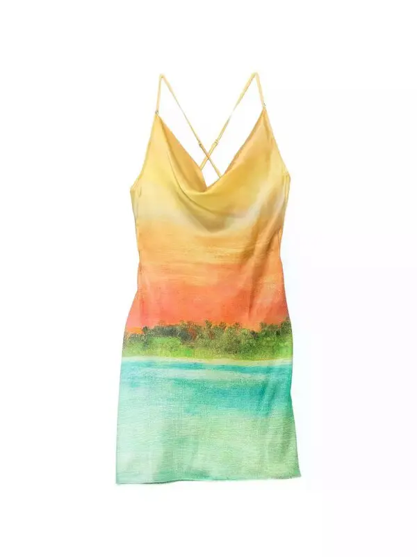 DONDE ESTEBAN Landscape-print Cowl-neck Mini Dress