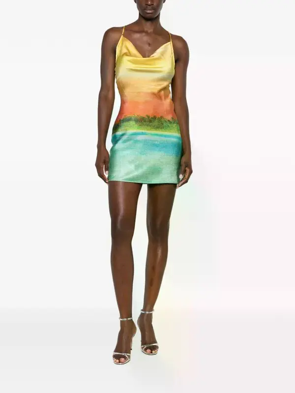 DONDE ESTEBAN Landscape-print Cowl-neck Mini Dress