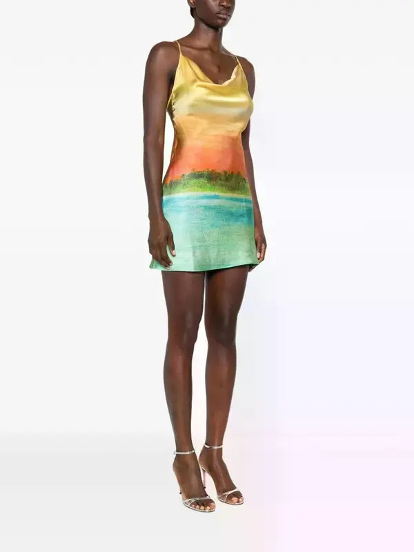 DONDE ESTEBAN Landscape-print Cowl-neck Mini Dress