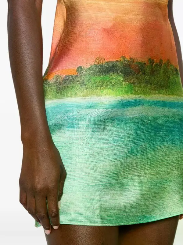 DONDE ESTEBAN Landscape-print Cowl-neck Mini Dress