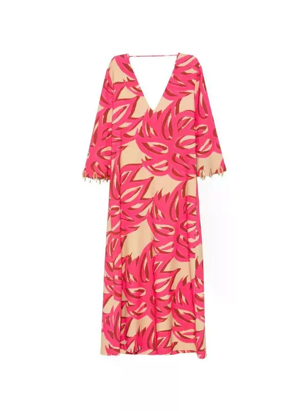 Themis Z Ismene Sabra Leaf-print V-neck Midi Dress - Pink
