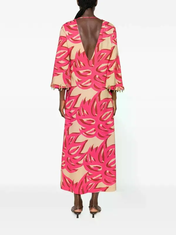 Themis Z Ismene Sabra Leaf-print V-neck Midi Dress