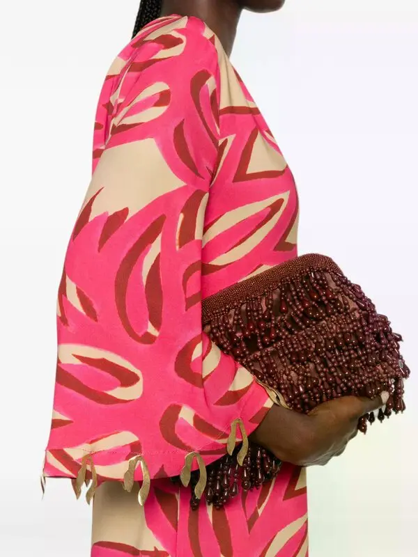 Themis Z Ismene Sabra Leaf-print V-neck Midi Dress