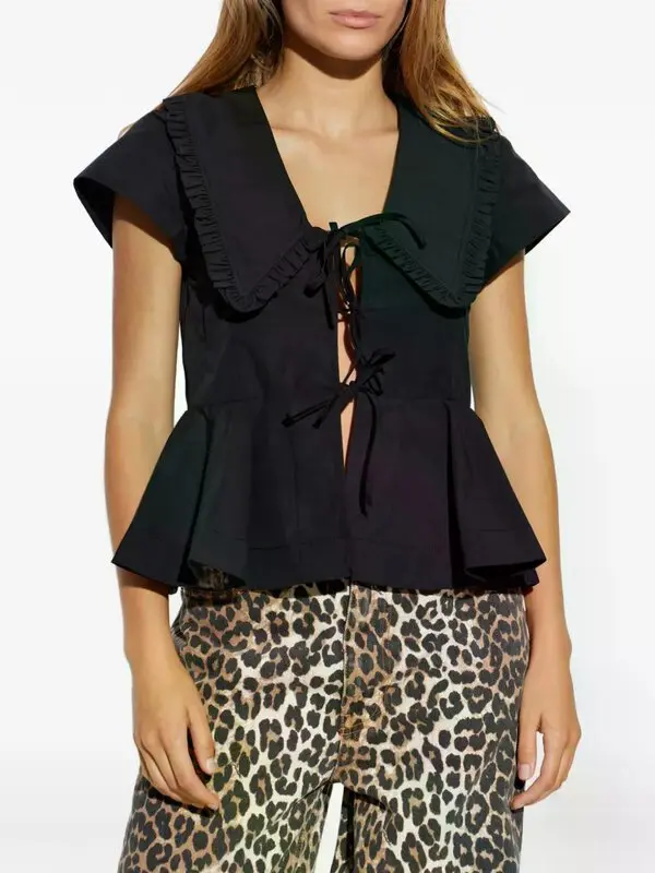GANNI Ruffled-collar Peplum Top