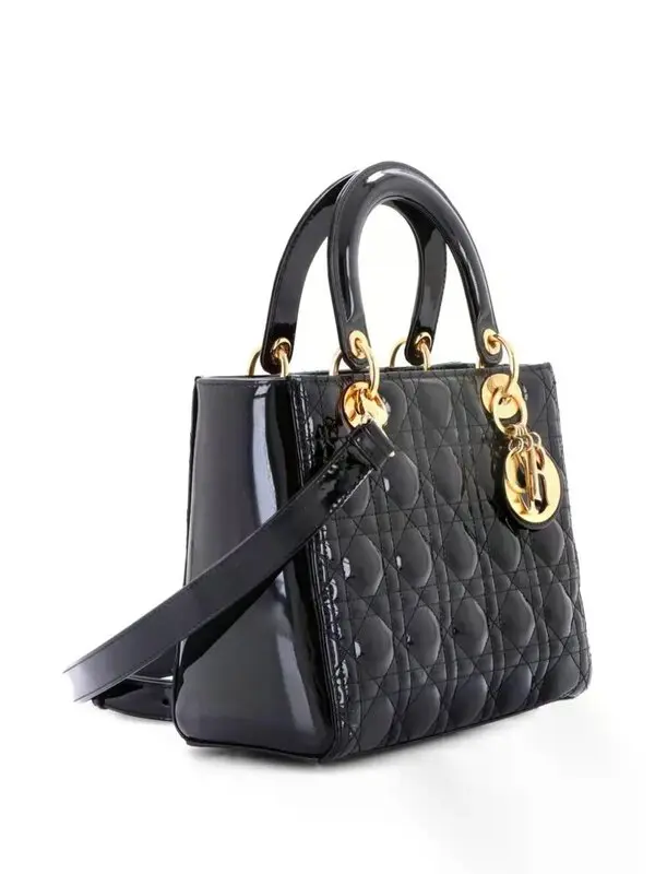 Dior Lady Nm Bag Cannage Quilt Patent Medium Satchel - Black