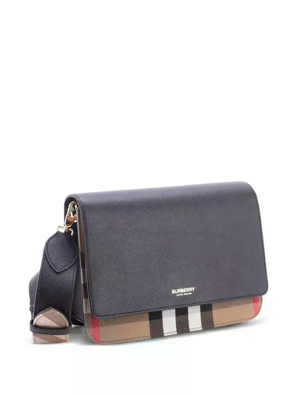 Burberry Mackford Leather And House Check Canvas Small Shoulder Bag