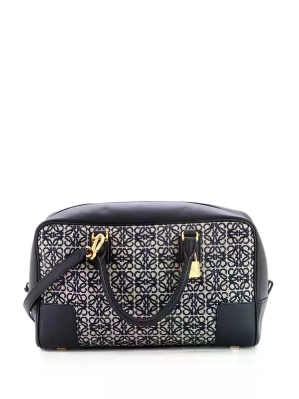 Loewe Amazona Bag Leather And Jacquard Canvas 28 Satchel - Blue