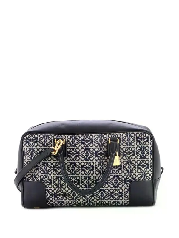 Loewe Amazona 28 Satchel In Leather And Jacquard Canvas - Blue