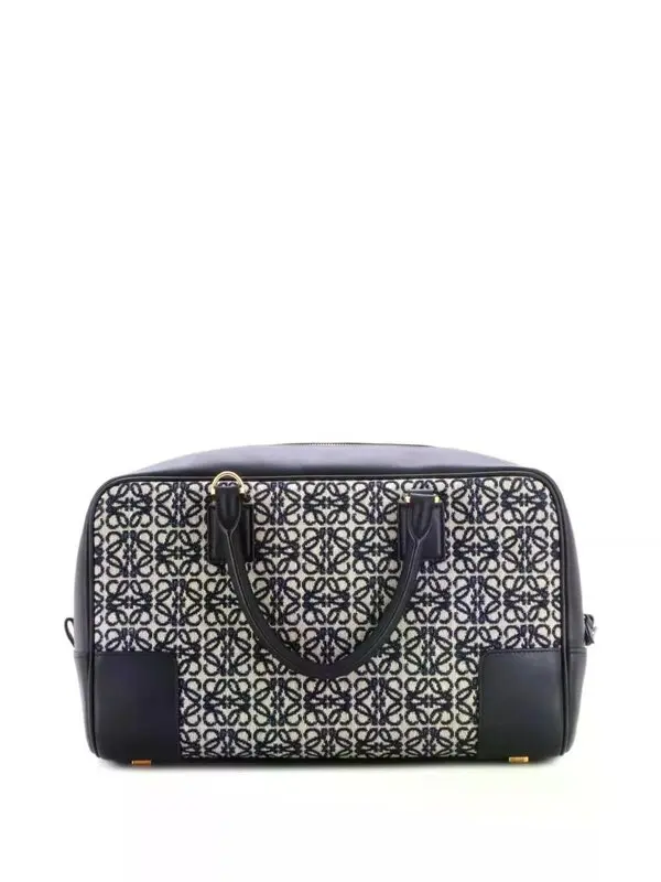 Loewe Amazona 28 Satchel In Leather And Jacquard Canvas - Blue