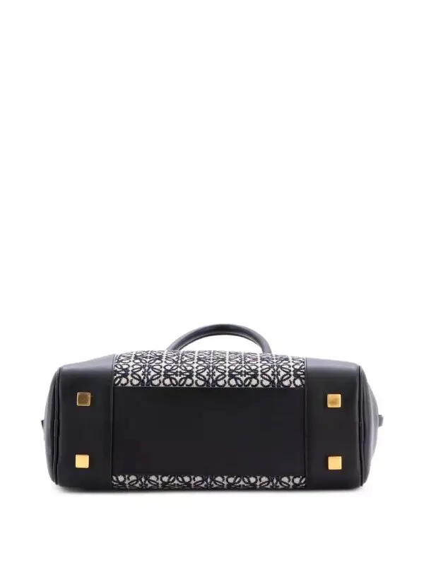 Loewe Amazona 28 Satchel In Leather And Jacquard Canvas - Blue