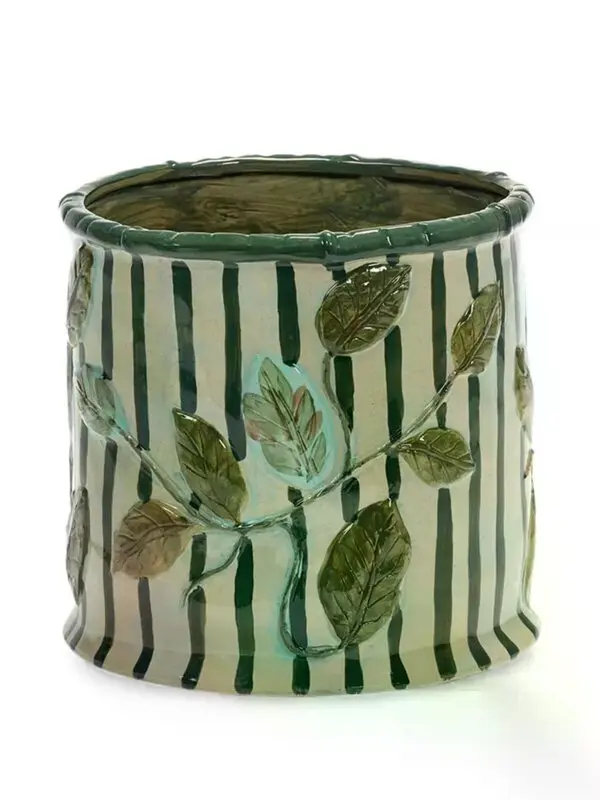 SERAX 11 Leaf-appliqué Striped Flower Pot
