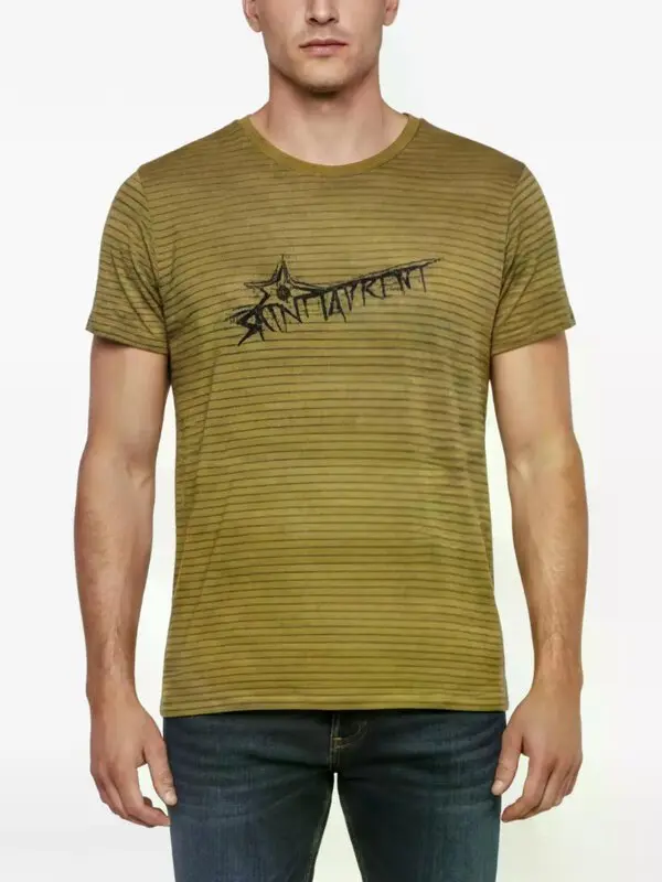 Saint Laurent 2019 Striped Star-logo T-shirt - Green