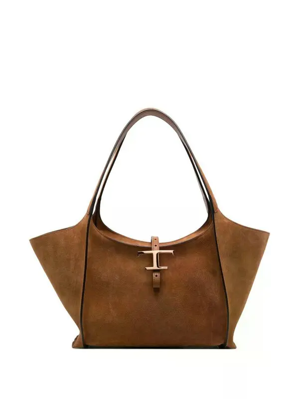 TOD'S Timeless Suede Tote Bag With T Logo Detail