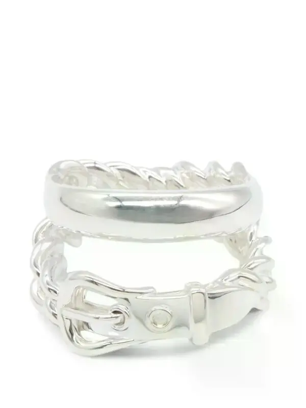 Hermès Sterling Buckle Detail Twisted Ring - Silver