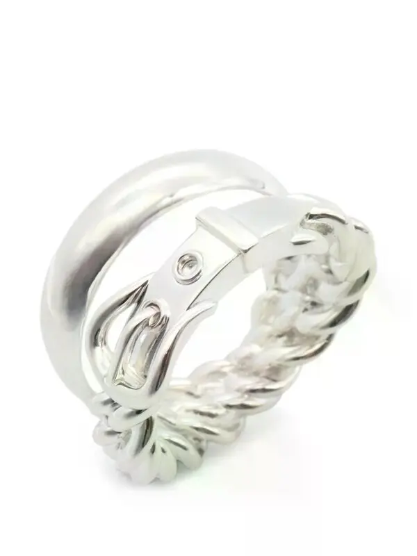Hermès Sterling Buckle Detail Twisted Ring - Silver