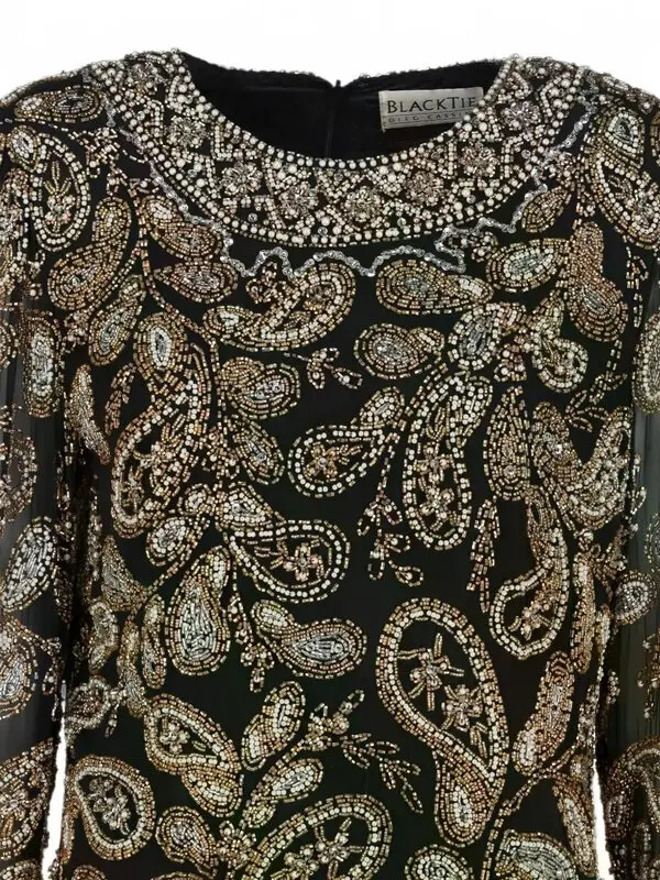 OLEG CASSINI VINTAGE Embellished Paisley Print Top - Black
