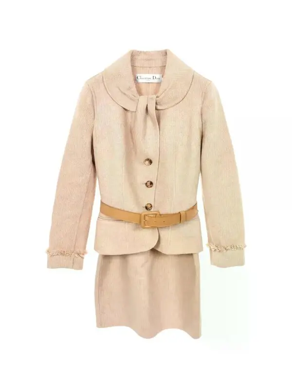 Dior Belted Houndstooth Wool Skirt Suit
