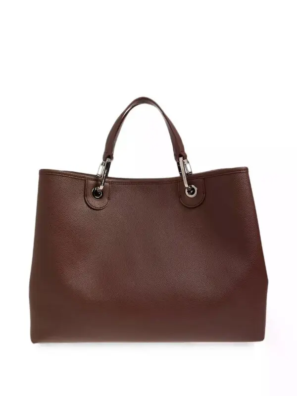 Emporio Armani Grained Effect Logo Print Tote Bag - Brown