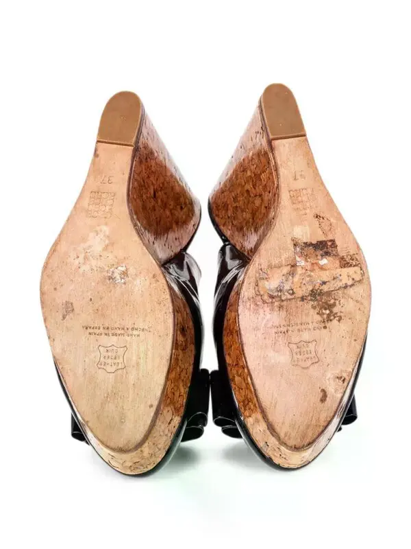 Carolina Herrera Patent Leather Bow Wedge Slingbacks