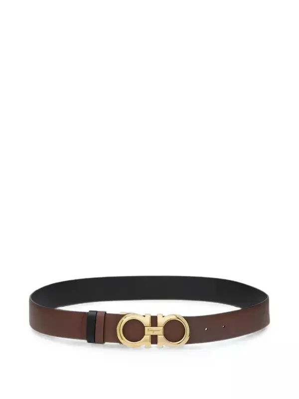 FERRAGAMO Gancini Buckle Leather Belt - Brown