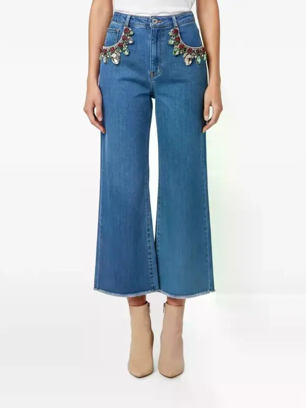 Dolce & Gabbana Crystal-embellished Wide-leg Cropped Jeans