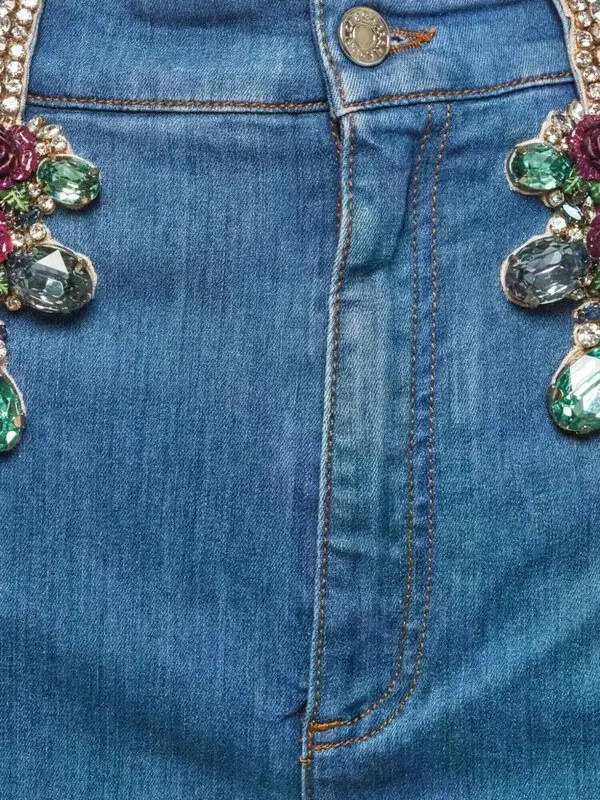 Dolce & Gabbana Crystal-embellished Wide-leg Cropped Jeans - Blue