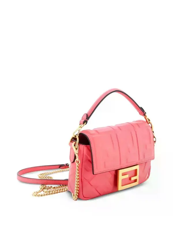 Fendi Baguette Embossed Leather Mini Crossbody Bag - Pink