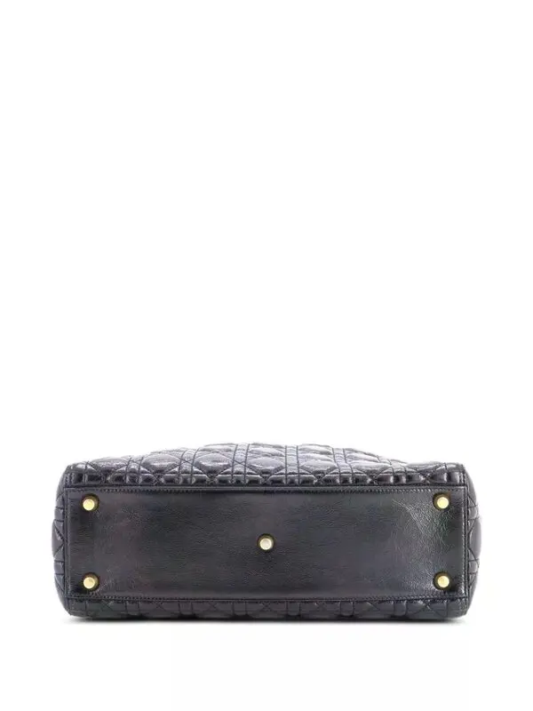 Dior Lady Cannage Crinkled Patent Large Satchel - Black