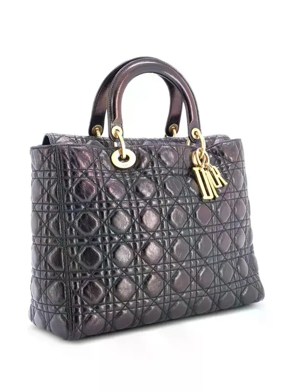 Dior Lady Cannage Crinkled Patent Large Satchel - Black