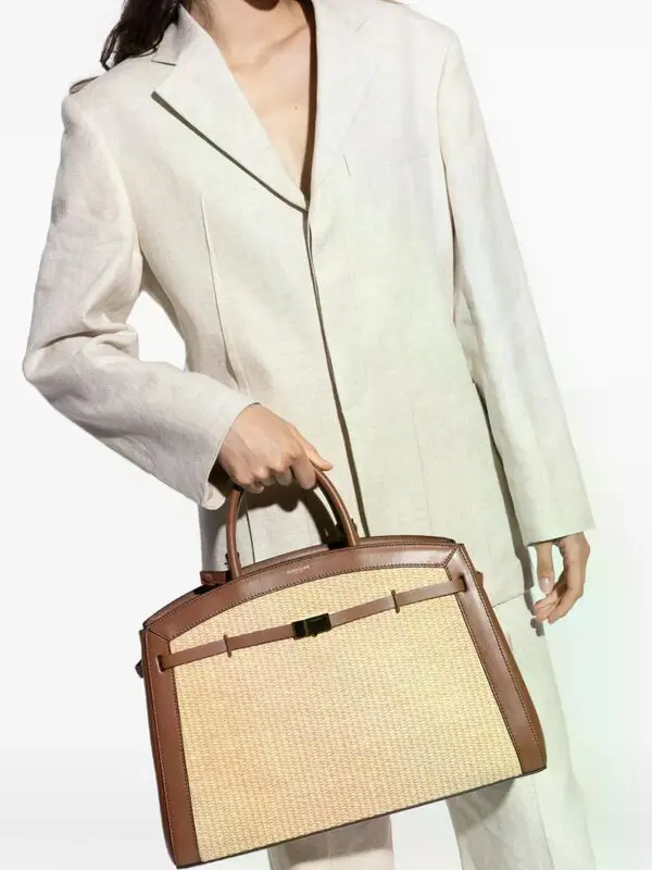 DEMELLIER Hudson Raffia Leather Tote Bag