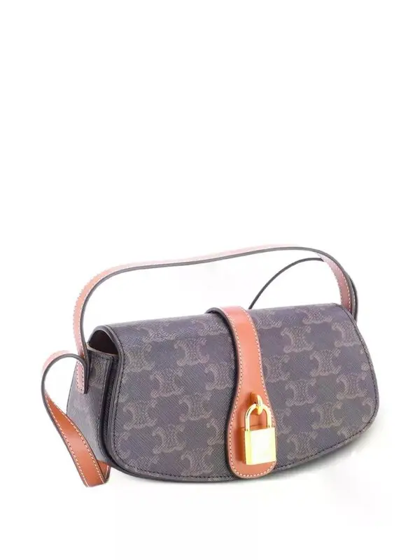 Celine Tabou Clutch With Strap Triomphe Coated Canvas Shoulder Bag - Brown