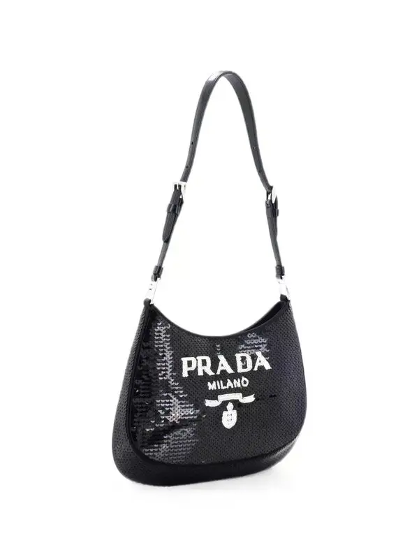 Prada Cleo Sequined Shoulder Bag - Black