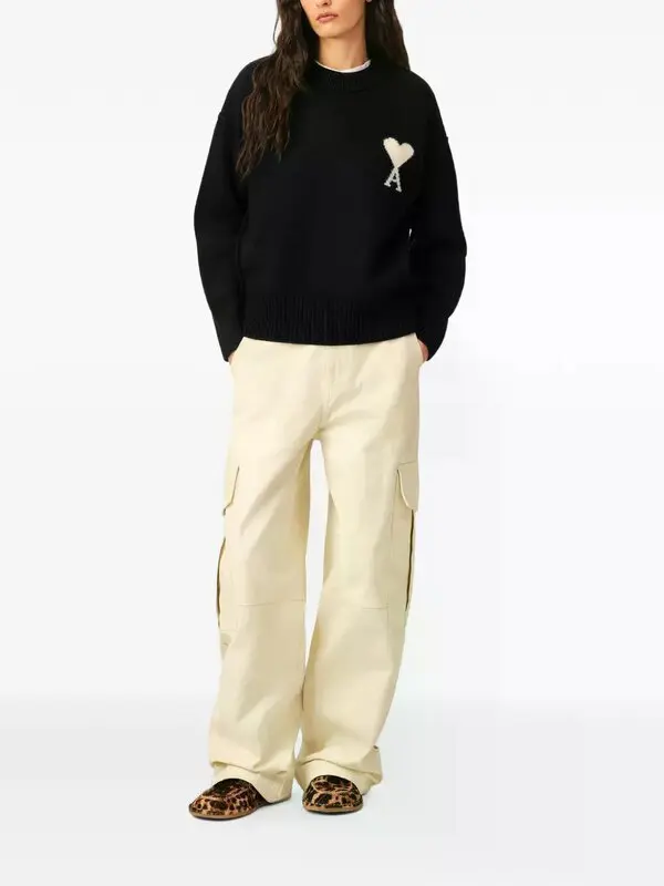 AMI Paris Crewneck Wool Sweater With De Coeur