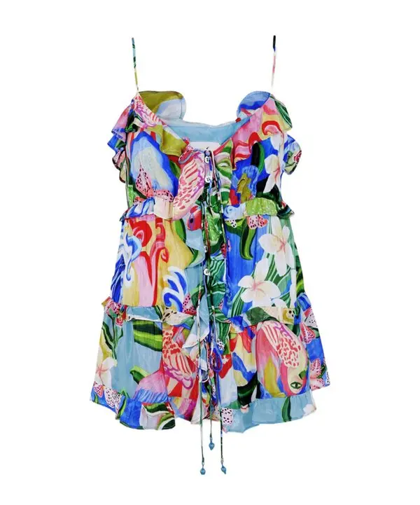 Farm Rio Floral Printed Ruffled Top - Multi-color