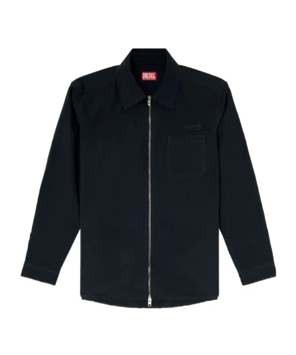 DIESEL® Oval D Logo Zip-up Shirt - Black