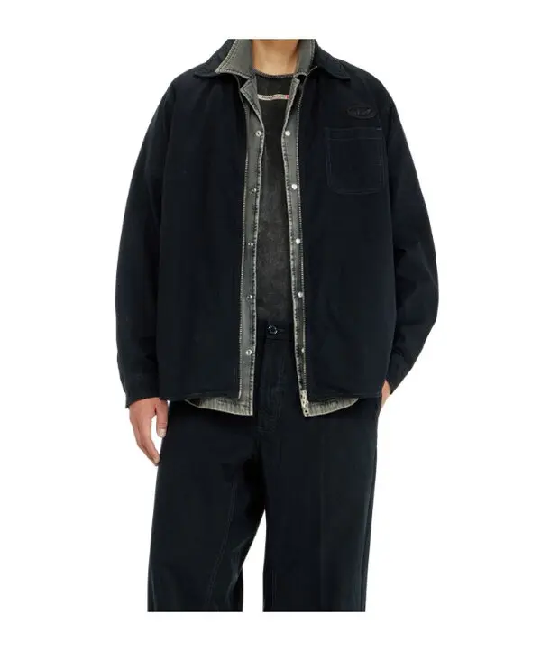 DIESEL® Oval D Logo Zip-up Shirt - Black