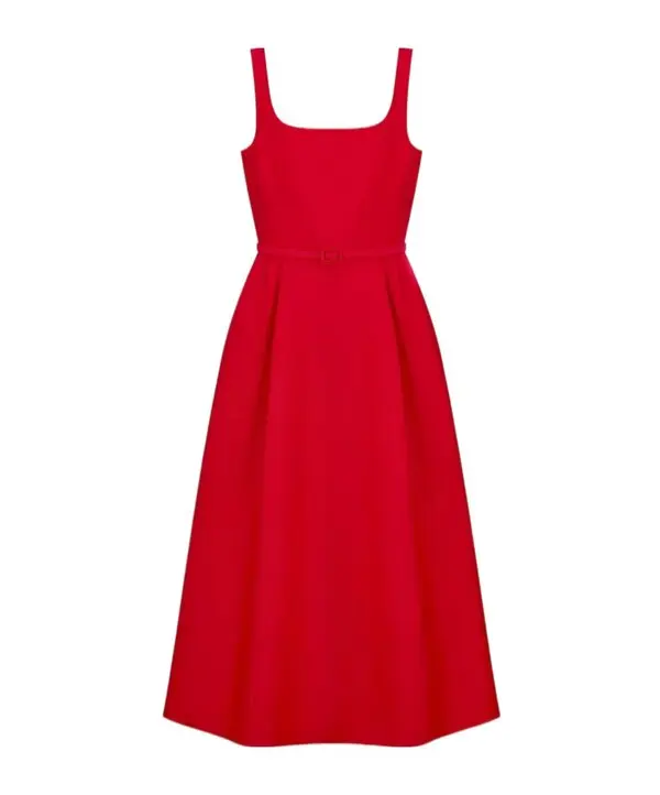 Dior Sleeveless Belted Midi Dress With Pleated Details