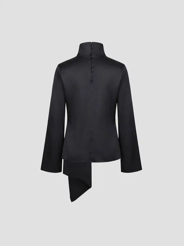 RÓHE Long Sleeve High Collar Top With Asymmetrical Front Detail