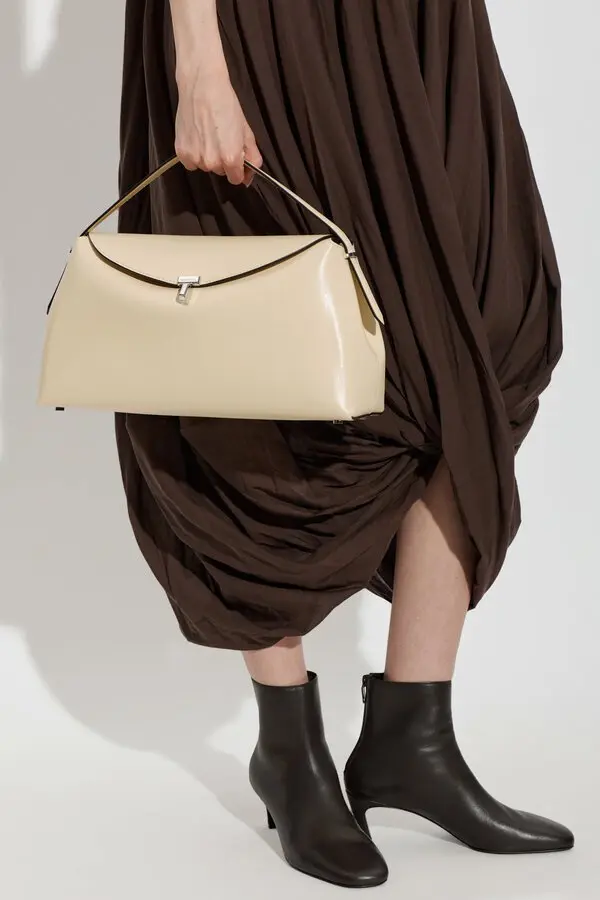 TOTEME T-lock Leather Top Handle Camel
