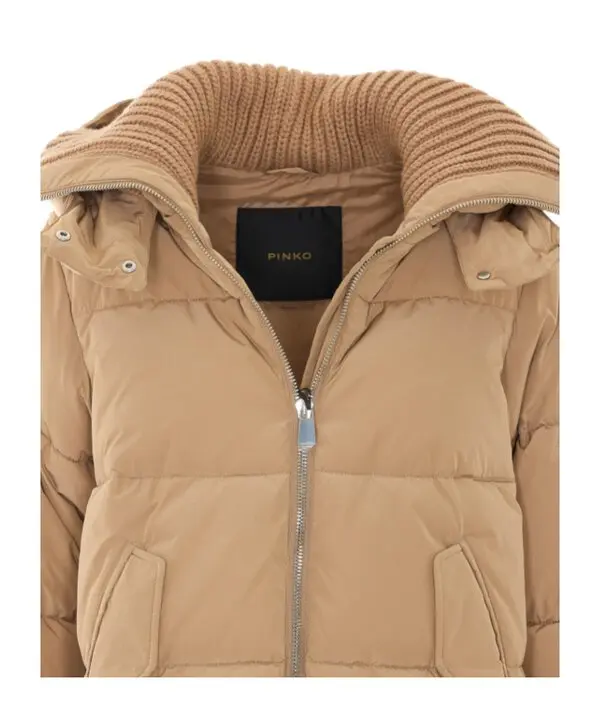 Pinko Ribbed Collar Zip Puffer Coat