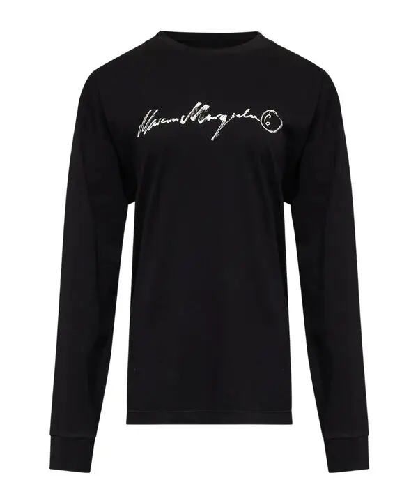MAISON MARGIELA Long-sleeve Overdyed Handwritten-print T-shirt - Black