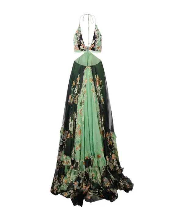 Roberto Cavalli Printed Halter-neck Maxi Dress With Cut-out Detailing