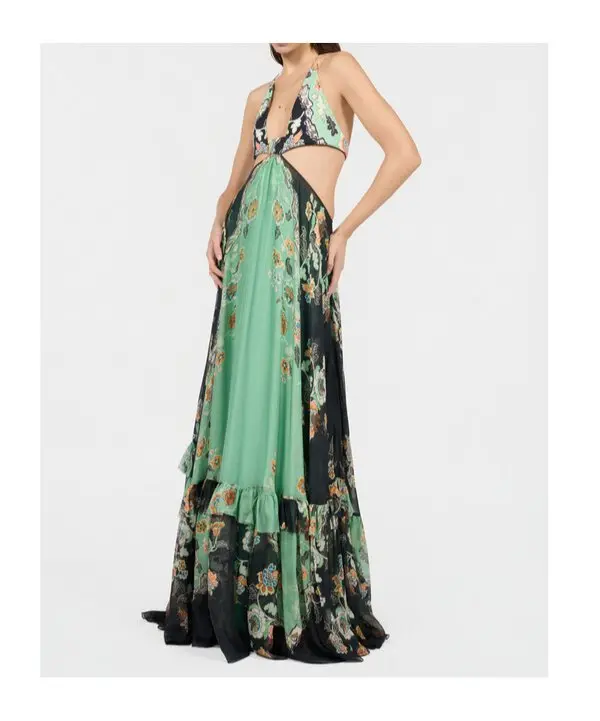 Roberto Cavalli Printed Halter-neck Maxi Dress With Cut-out Detailing