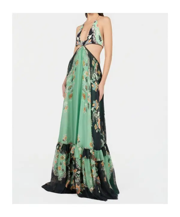 Roberto Cavalli Printed Halter-neck Maxi Dress With Cut-out Detailing