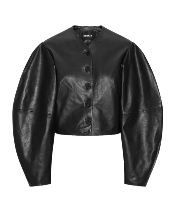 ROTATE BY BIRGER CHRISTENSEN Button Leather Jacket - Black
