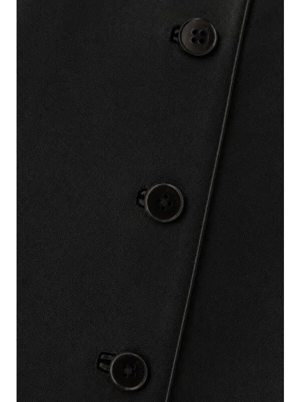ROTATE BY BIRGER CHRISTENSEN Cropped Fitted Leather Jacket With Puff Sleeves - Black
