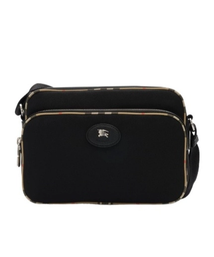 Burberry Checked Trim Zip Shoulder Bag - Black